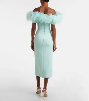 David Koma Off-shoulder Feather-trimmed Midi Dress