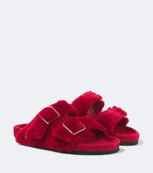 BIRKENSTOCK Arizona 1774 Shearling-lined Suede Sandals - Red