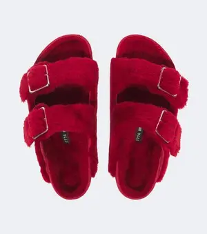 BIRKENSTOCK Arizona 1774 Shearling-lined Suede Sandals - Red