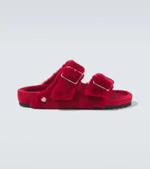 BIRKENSTOCK Arizona 1774 Shearling-lined Suede Sandals - Red