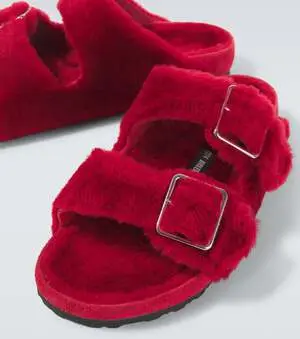 BIRKENSTOCK Arizona 1774 Shearling-lined Suede Sandals - Red