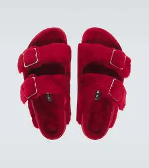 BIRKENSTOCK Arizona 1774 Shearling-lined Suede Sandals - Red