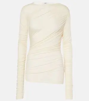 AGOLDE Tania Ruched Jersey Top Oat Milk - White