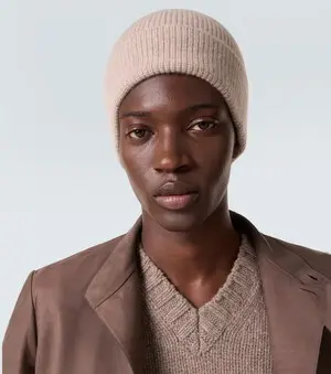 Zegna Ribbed Cashmere Beanie - Beige