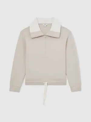 REISS Premium Interlock Half-zip Sweatshirt - Stone Neutral