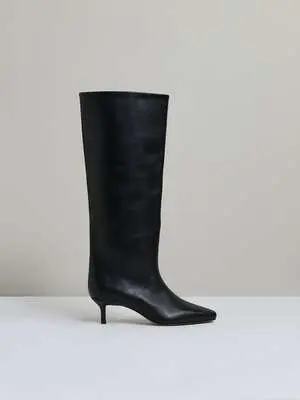 REISS Monica Leather Knee High Kitten Heel Boots