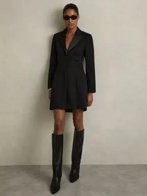REISS Monica Leather Knee High Kitten Heel Boots