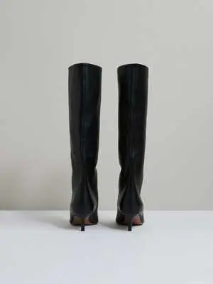 REISS Monica Leather Knee High Kitten Heel Boots