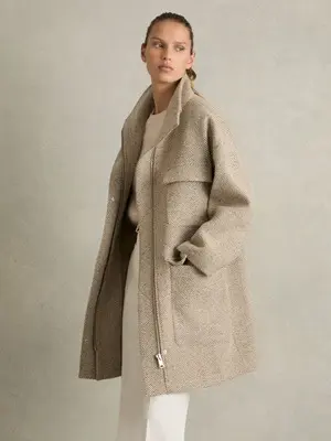 REISS Amora Herringbone Wool-blend Coat