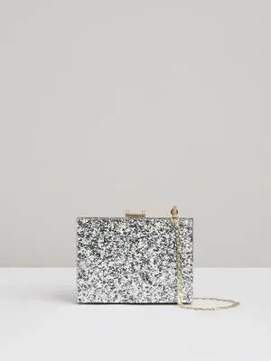 REISS Greta Glitter Box Clutch Bag