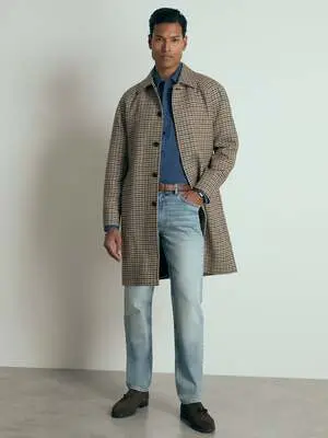 REISS Enigma Atelier Wool Houndstooth-check Raglan Overcoat