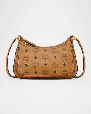 Mcm MCM Aren Small Visetos Zip Shoulder Bag - Cognac