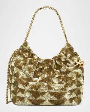 Tory Burch Tory Burch Fleming Mini Sequined Hobo Bag - Gold