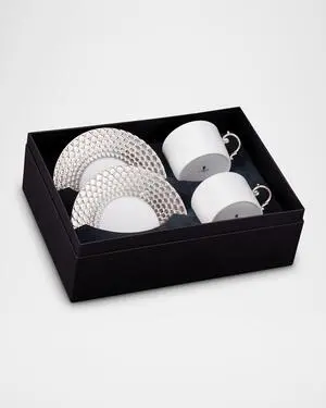 L & APOS;OBJET Aegean -trim Tea Cup & Saucers, Set Of 2 - Platinum