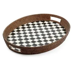 MACKENZIE-CHILDS Rattan & Enamel Party Serving Tray - One-color
