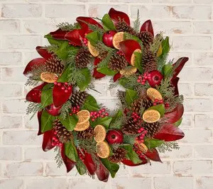 HOME REFLECTIONS As Is 28' Citrus & Magnolia Leaf Wreath - One-color