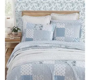Laura Ashley Colleens Coastal Patchwork King Qu Ilt Sham Set