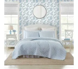 Laura Ashley Oxford Stripe Blue King Quilt Sham Set - One-color