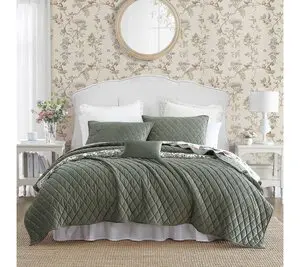 Laura Ashley Diamond Stitch Dark-green King Qui Lt Sham Set - One-color