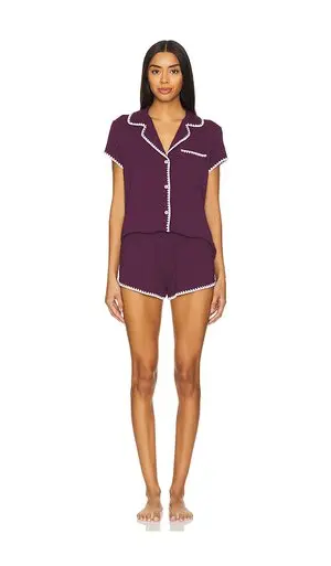 Eberjey Frida Shortie Pj Set In Wine - Plum & Ivory