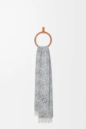 Loewe Anagram Scarf In Wool And Cashmere Grey