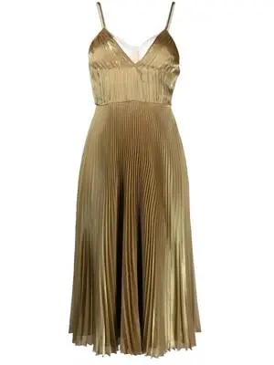 Prada Technical Voile Pleated Midi Dress - Gold