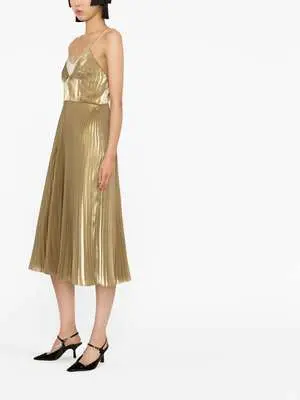 Prada Technical Voile Pleated Midi Dress - Gold