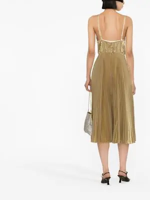 Prada Technical Voile Pleated Midi Dress - Gold