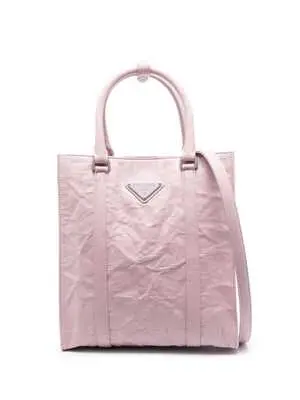 Prada Logo-plaque Crinkle-effect Tote Bag - Pink