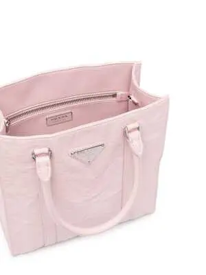 Prada Logo-plaque Crinkle-effect Tote Bag - Pink