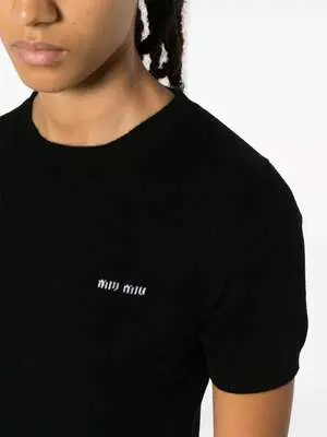 Miu Miu Logo-intarsia Knitted Cashmere Top