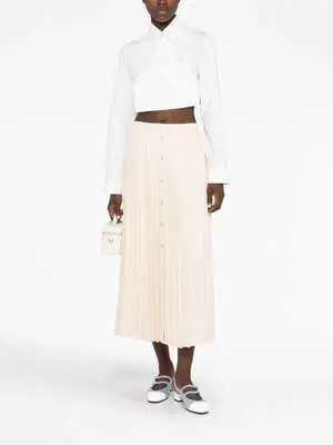 Prada Logo-jacquard Pleated Skirt - Neutrals