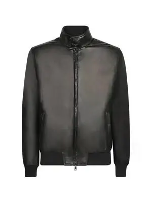 DELL'OGLIO Reversible Leather Bomber Jacket - Black