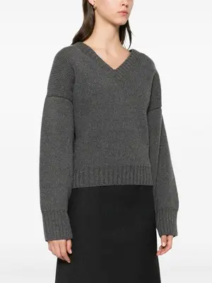 RÓHE V-neck Mélange Sweater - Grey
