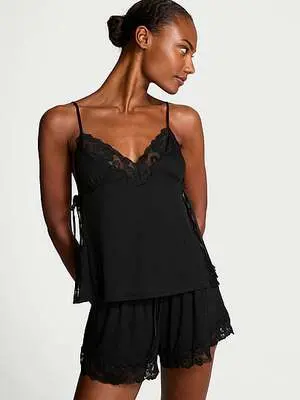 Victoria's Secret Sosoft™ Modal Ribbed Lace-trim Cami & Shorts Set - Black
