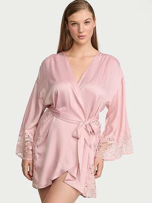 Victoria's Secret Dream Angels Satin & Lace Trim Robe - Pink