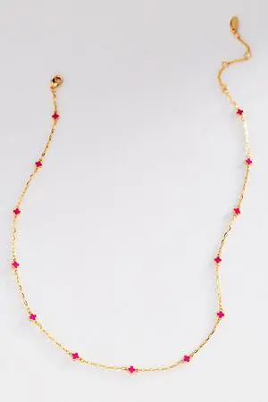 Anthropologie Ty Clover Chain Necklace - Fuschia