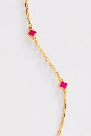 Anthropologie Ty Clover Chain Necklace - Fuschia
