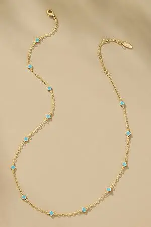 Anthropologie By Anthropologie Ty Clover Chain Necklace Light Denim