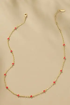 Anthropologie By Anthropologie Ty Clover Chain Necklace Red