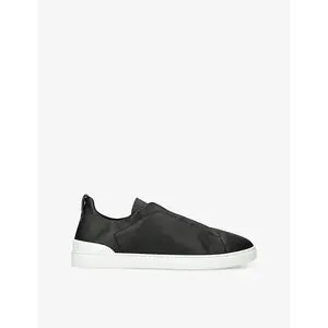 Zegna X3 Triple Stitch Secondskin Shearling Leather Low-top Trainers - Black