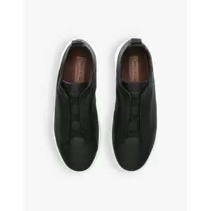 Zegna X3 Triple Stitch Secondskin Shearling Leather Low-top Trainers - Black