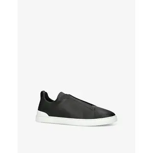 Zegna X3 Triple Stitch Secondskin Shearling Leather Low-top Trainers - Black