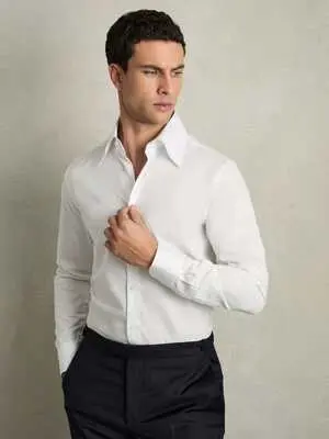 REISS Caldwell Regular-fit Cotton Pin-collar Shirt - White