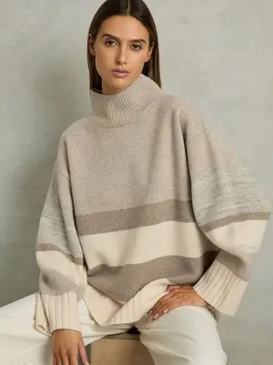 REISS Wool Funnel-neck Striped Jumper