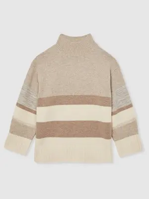 REISS Wool Funnel-neck Striped Jumper