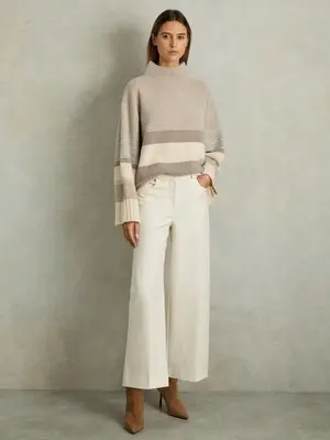 REISS Wool Funnel-neck Striped Jumper