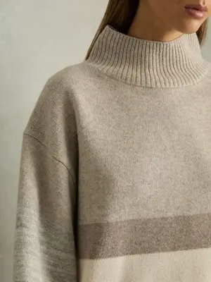 REISS Wool Funnel-neck Striped Jumper