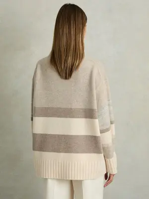 REISS Wool Funnel-neck Striped Jumper