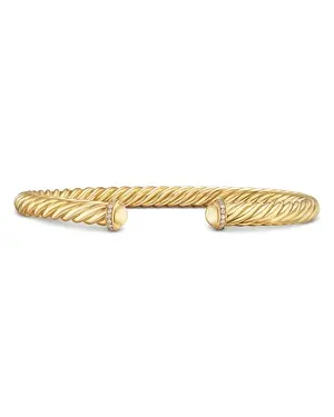 David Yurman David Yurman 18K Yellow Gold Cable Cuff Bracelet With Diamonds Gold